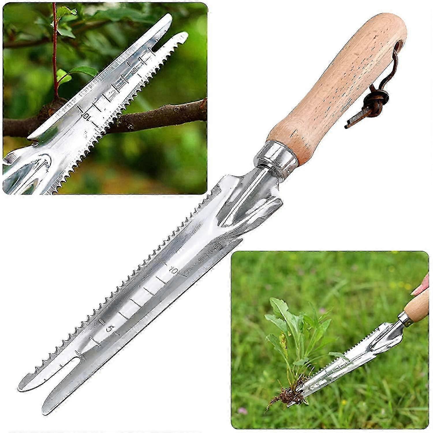 Manual Weeding Tool Wooden Handle Stainless Steel Weeder With Measure ...