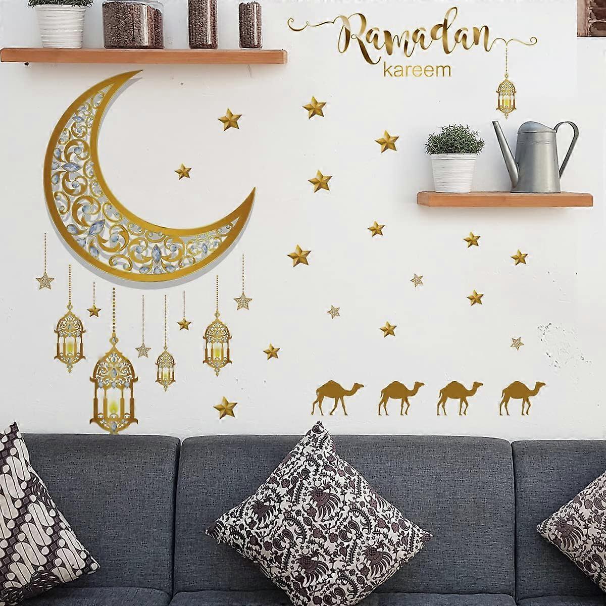 Ramadan Wall Decor Stickers Islamic Eid Mubarak Window Decals Gold ...