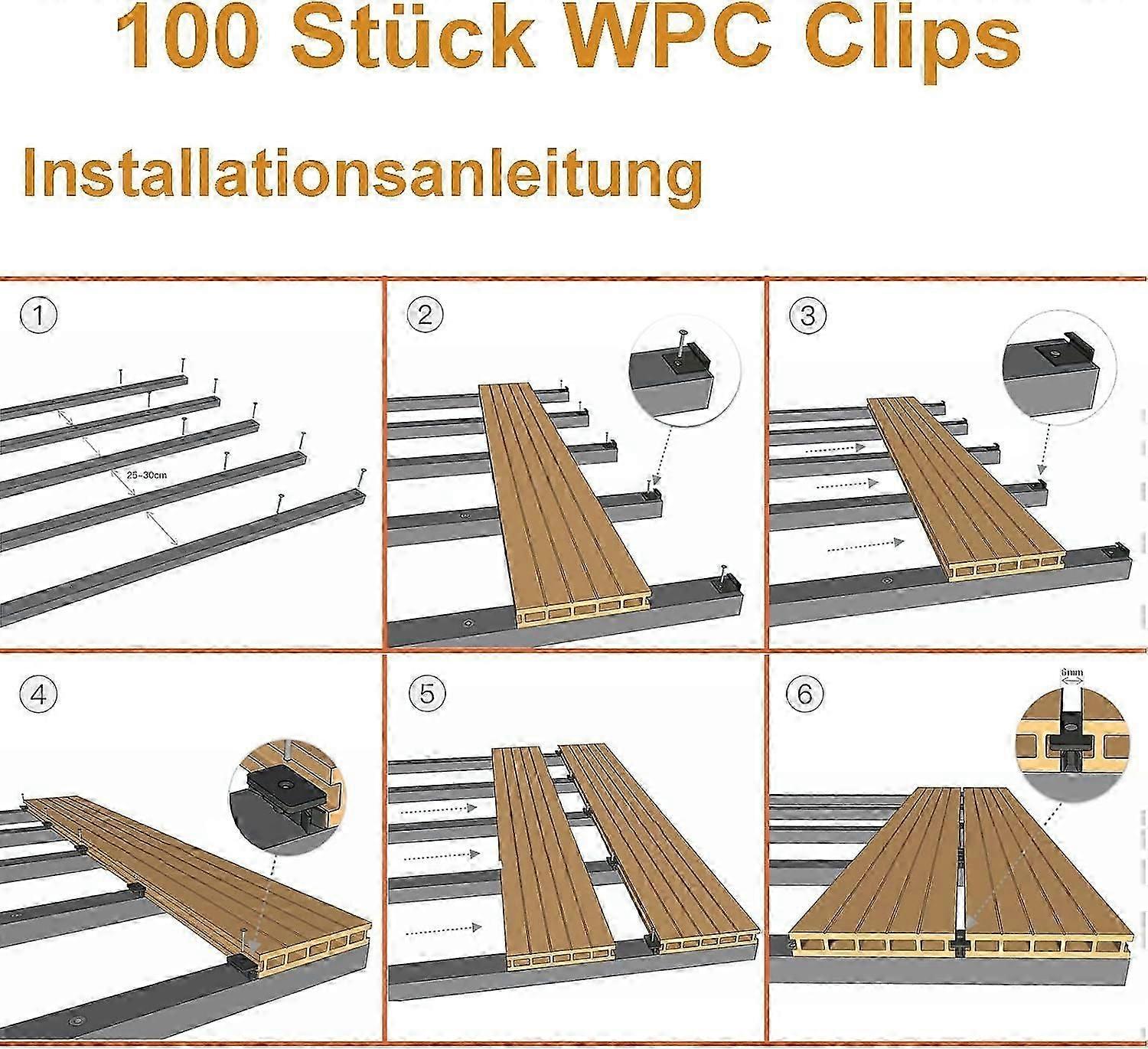 100 Pieces WPC Clips, 6mm Plastic Decking Clips for WPC/BPC Slats ...