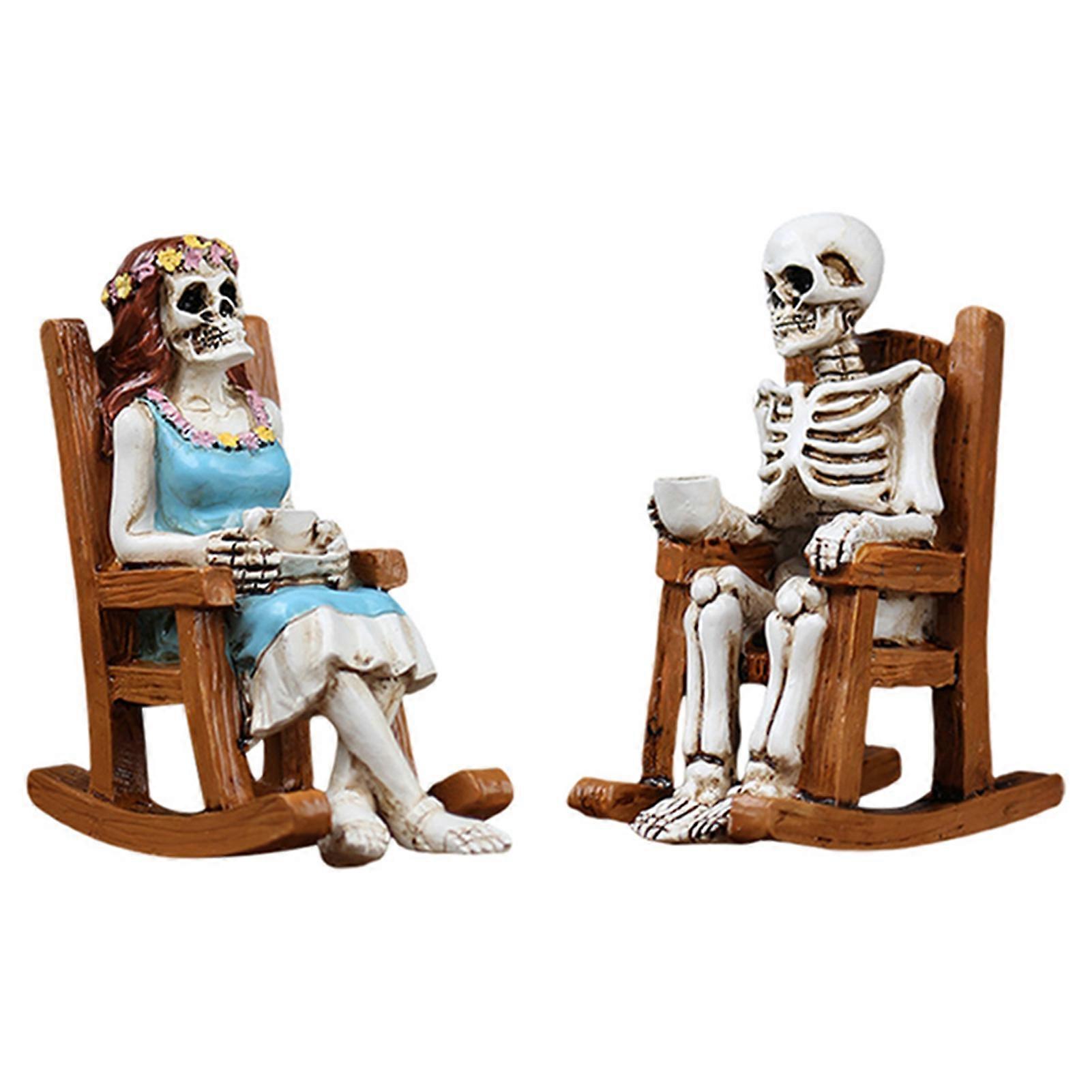 Rocking Chair Skeleton Couple Statue Set Halloween Decoration Spooky ...