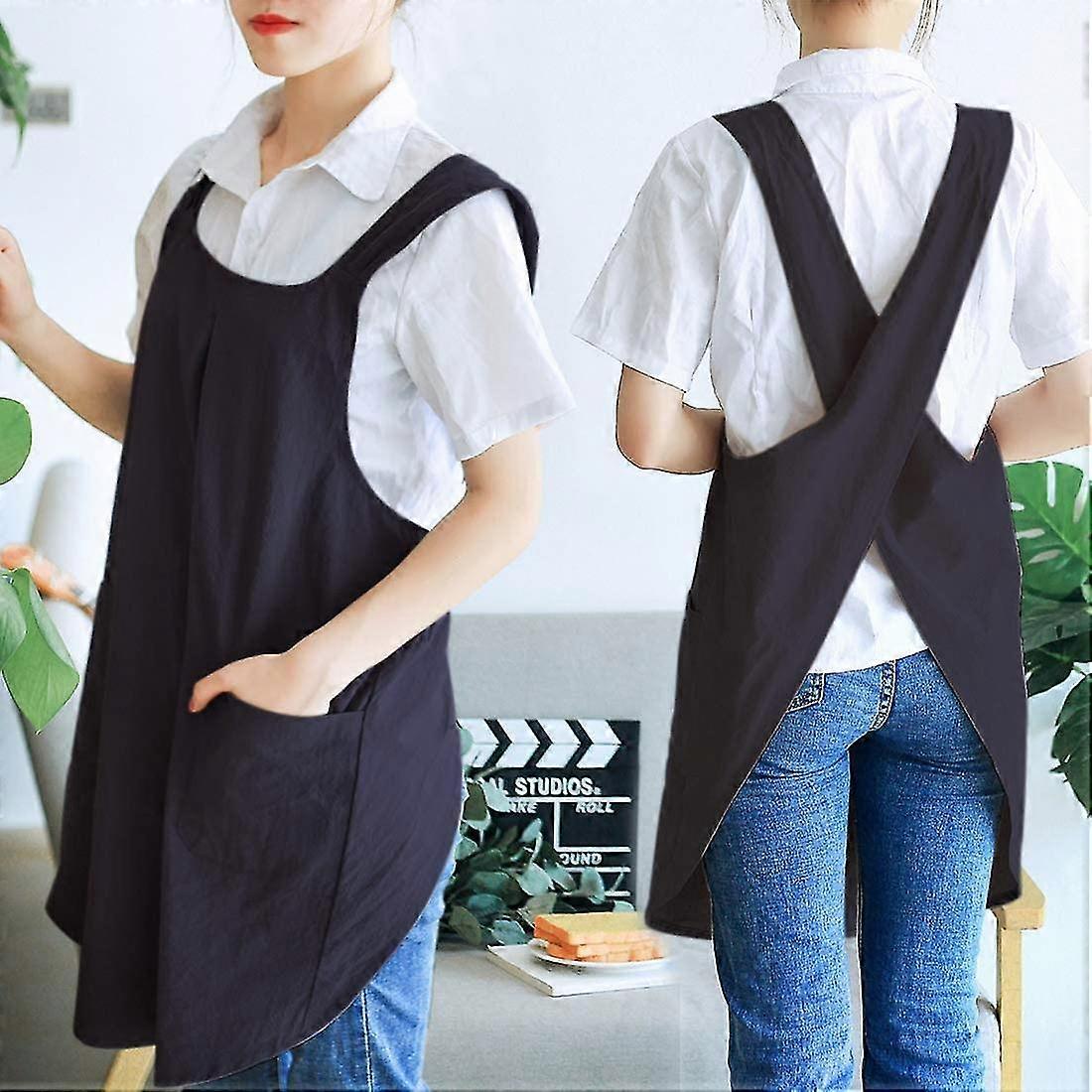 Japanese Linen Cross Back Kitchen Cooking Aprons For Men With Pockets ...