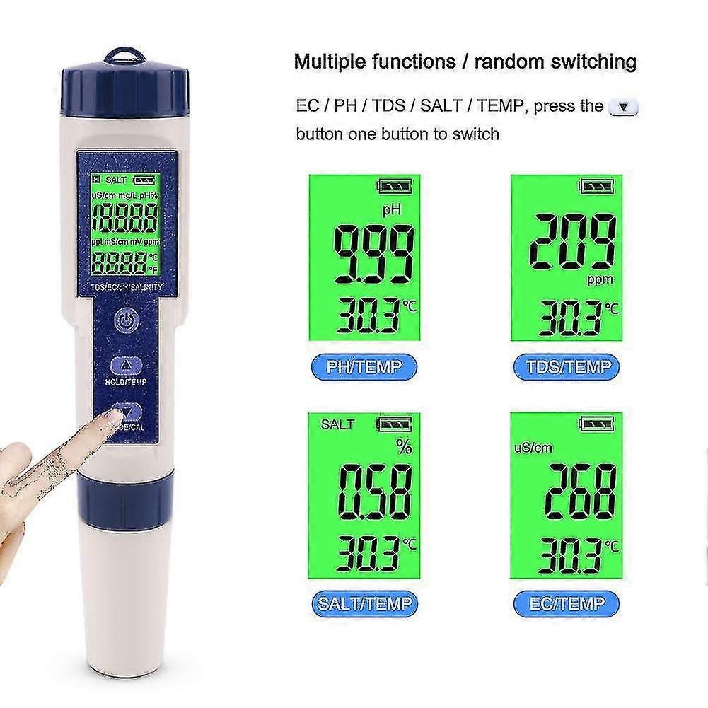 For 2024 High-precision 5-in-1 Electronic Salinity Meter - Measure Ph ...