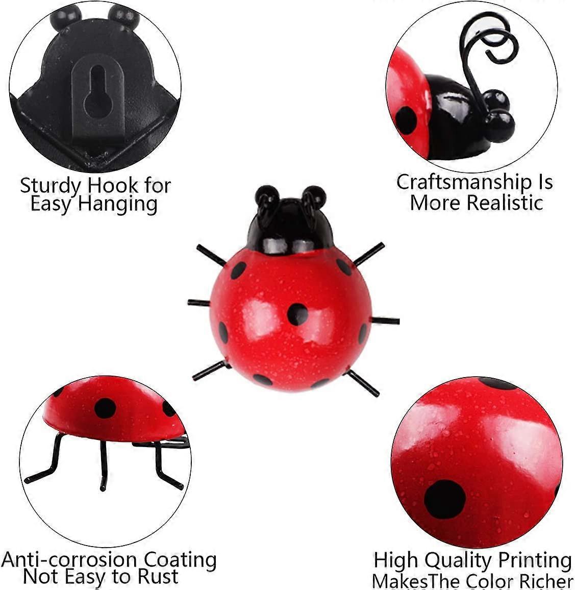 4 Piece Metal Ladybug Decoration Metal Ladybug Wall Decor Metal ...
