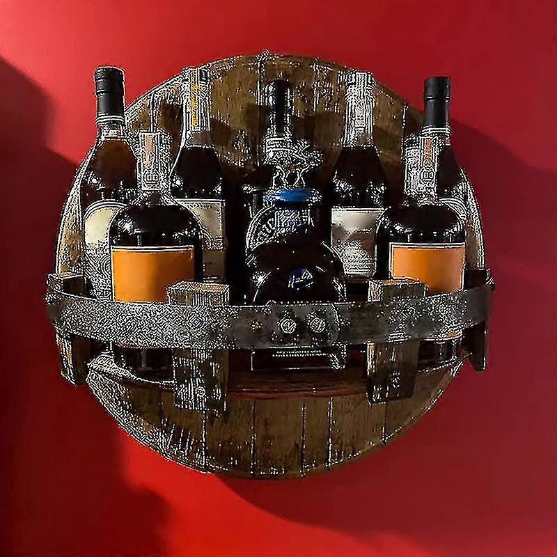 Wooden Vintage Whiskey Barrel Shelf Hand Crafted Liquor Bottle Display ...