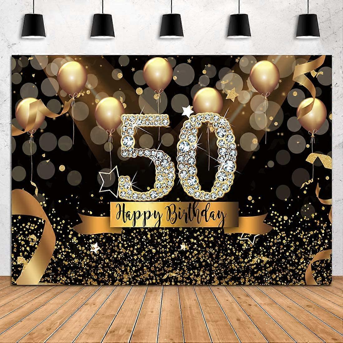 7x5ft Happy 50th Birthday Party Photography Backdrop Glitter Black and ...