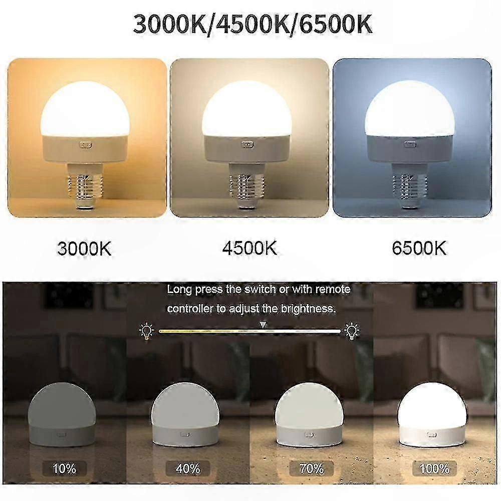 2-Pack E27 Rechargeable LED Bulbs with 3 Color Temperatures, Remote ...