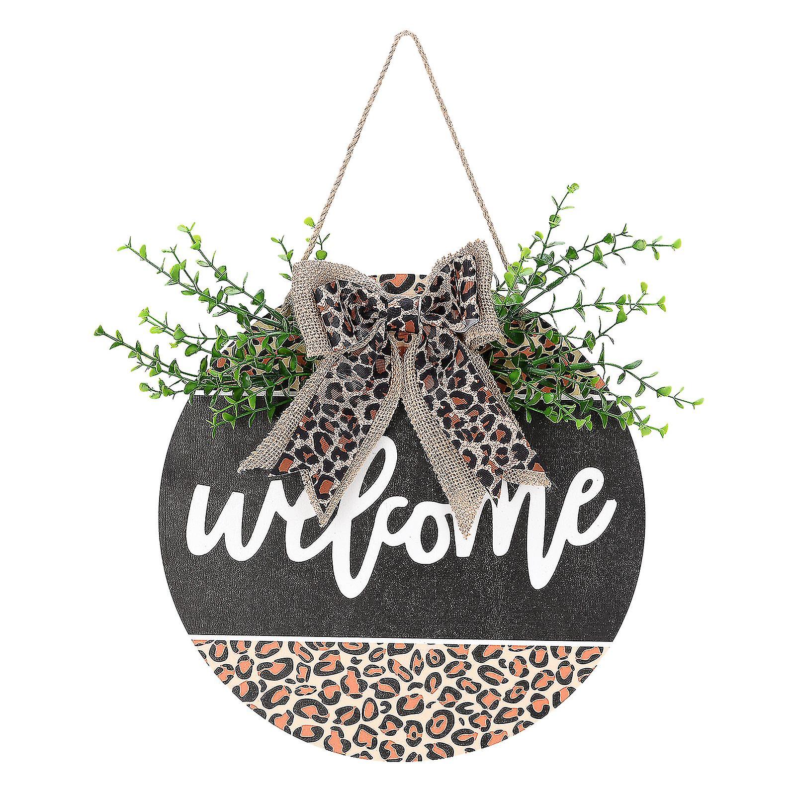 Leopard Door Sign Round Wood Hanging Sign Round Wreath For Porch Garden ...