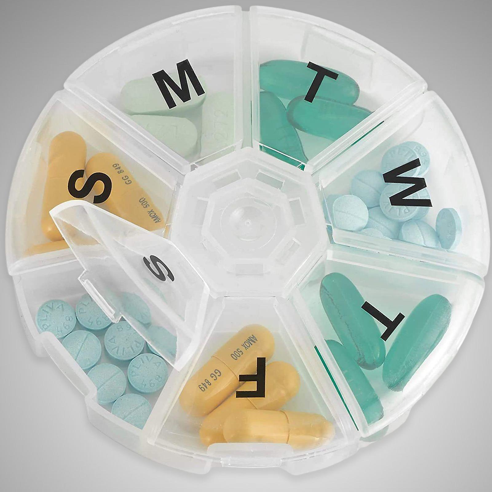 Weekly Pill Organizer Travel Pill Box Portable Round 7 Grid Independent ...