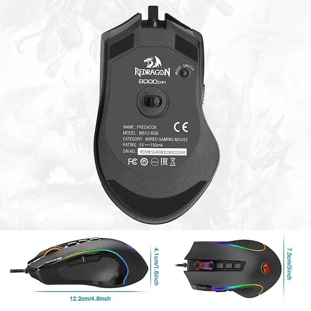 Redragon Predator M612 Usb Wired Rgb Gaming Mouse 8000 Dpi Programmable Game Mice Backlight ...