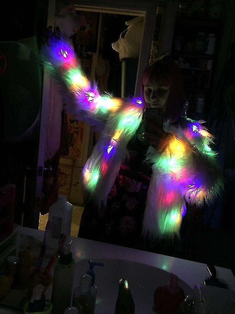 Led Fur Coat For Women Rainbow Sparkly Light Up Jacket White Furry Rave ...