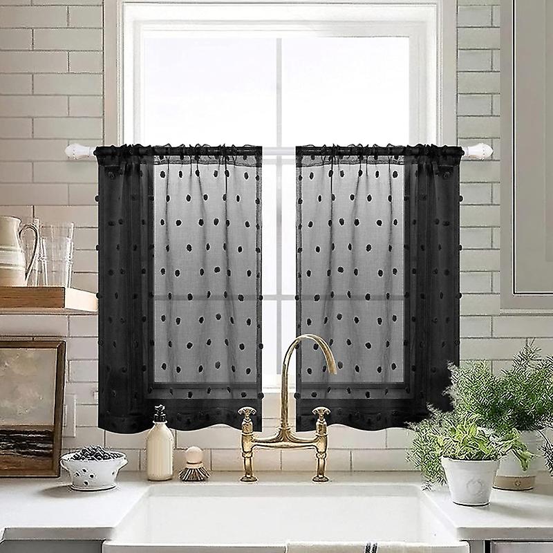 Short Curtain Soft Texture Fur Balls Home Decor Rod Through Design Mesh ...