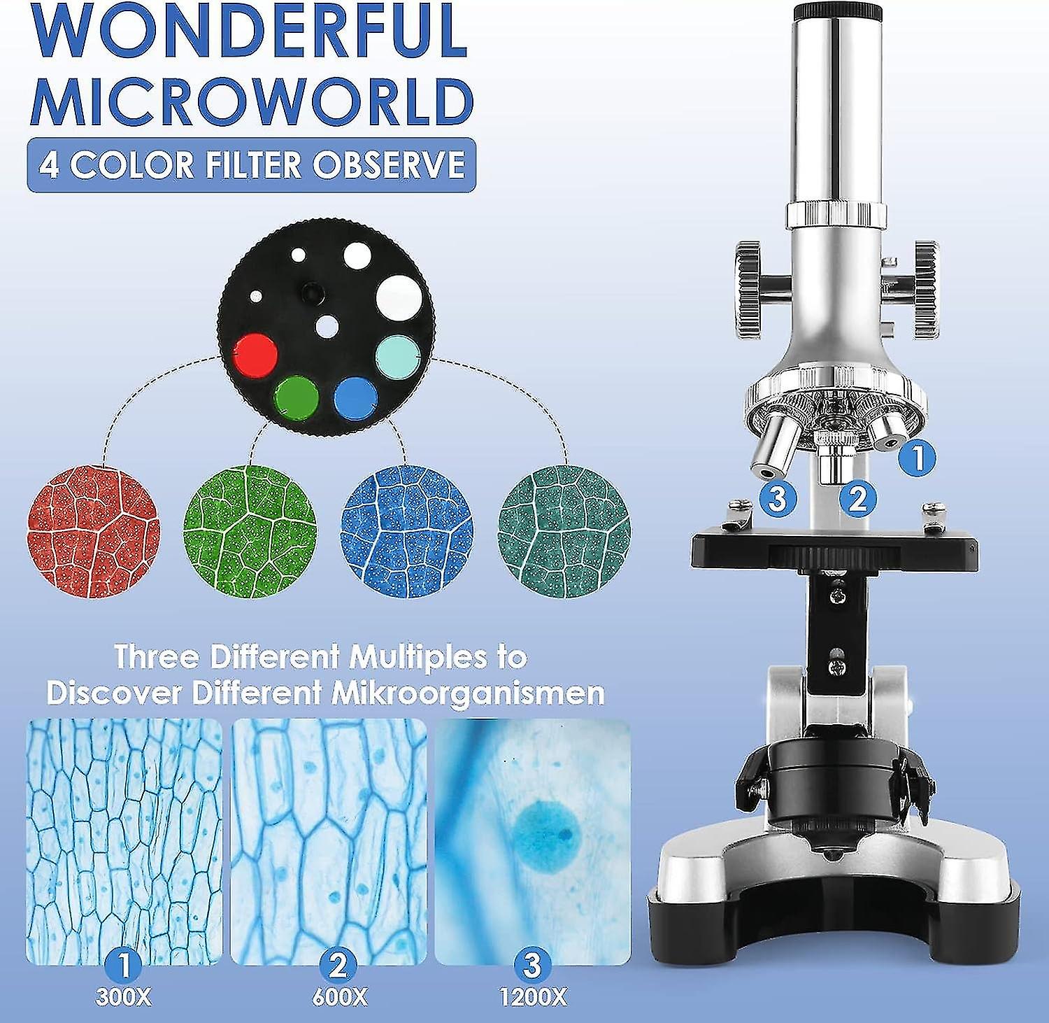 Microscope 300x-600x-1200x Monocular Microscopes With Metal Arm ...