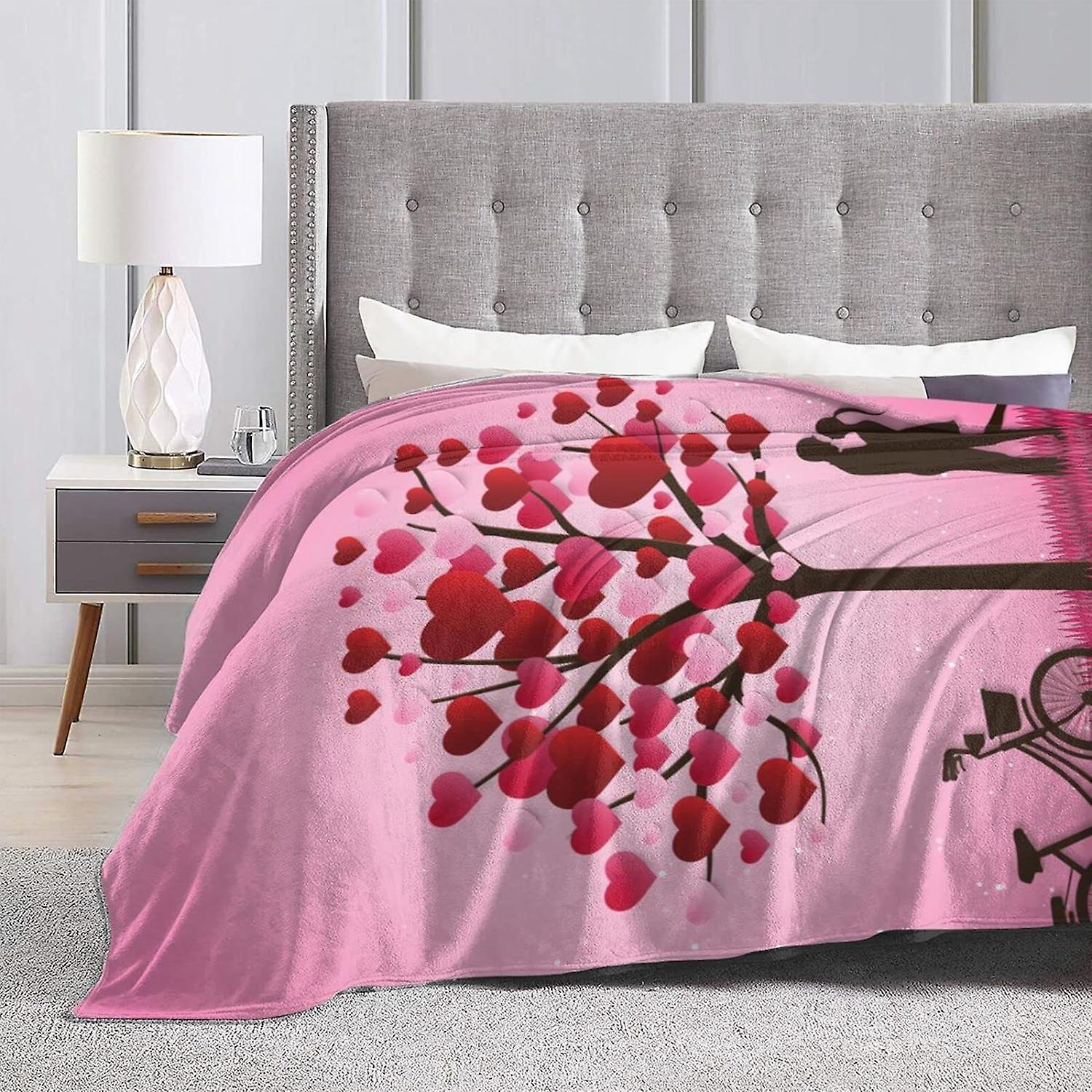 WT1337 Super Soft Flannel Blanket Valentine's Day Cute Bicycle Cartoon ...