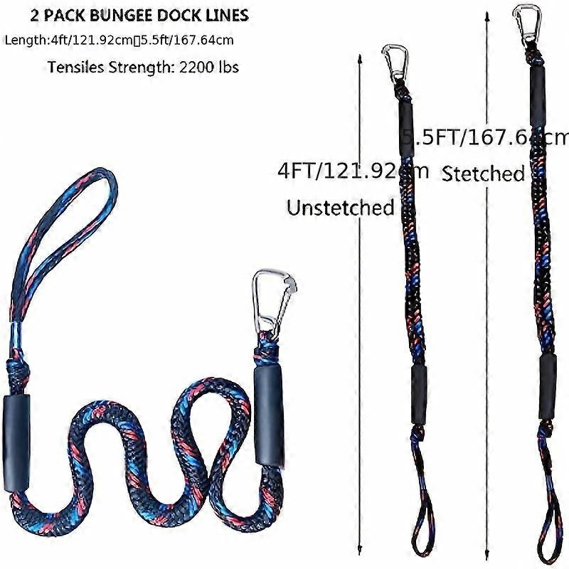 2pcs 4 Ft Bungee Dock Lines With 316 Stainless Steel Snap Hook, Boat ...
