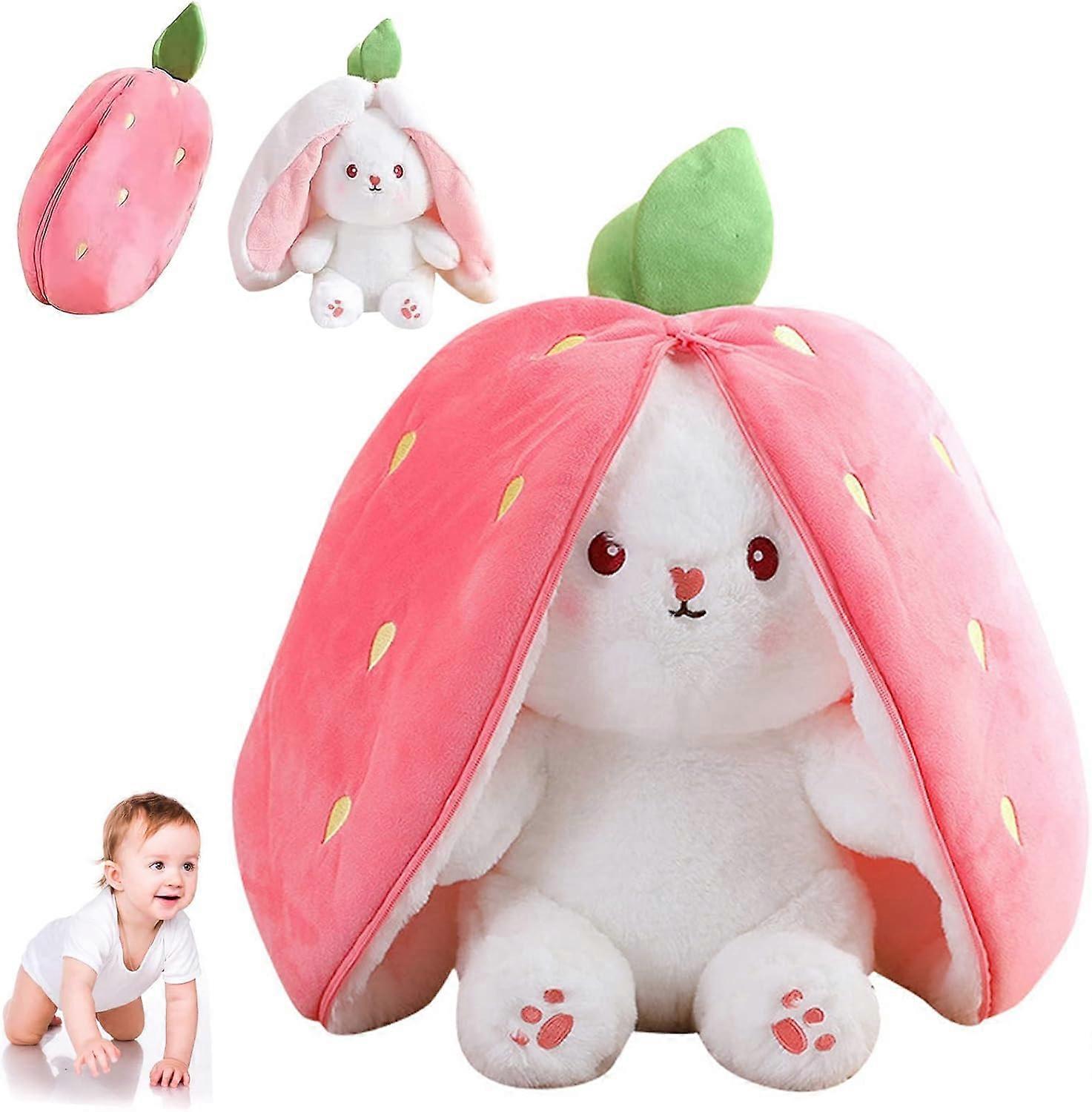 Rabbit Muppet Toys, Strawberry Bunny Plush Toys, Reversible Cuddle ...