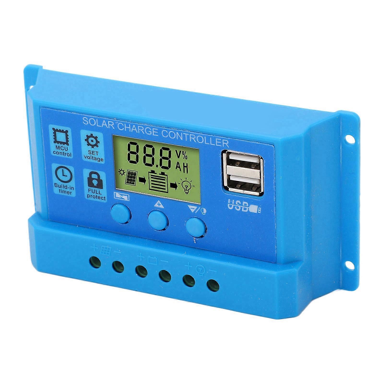 Solar Charge Controller PWM LCD Display Parameter Adjustable 2 USB Solar Charge Regulator Blue ...