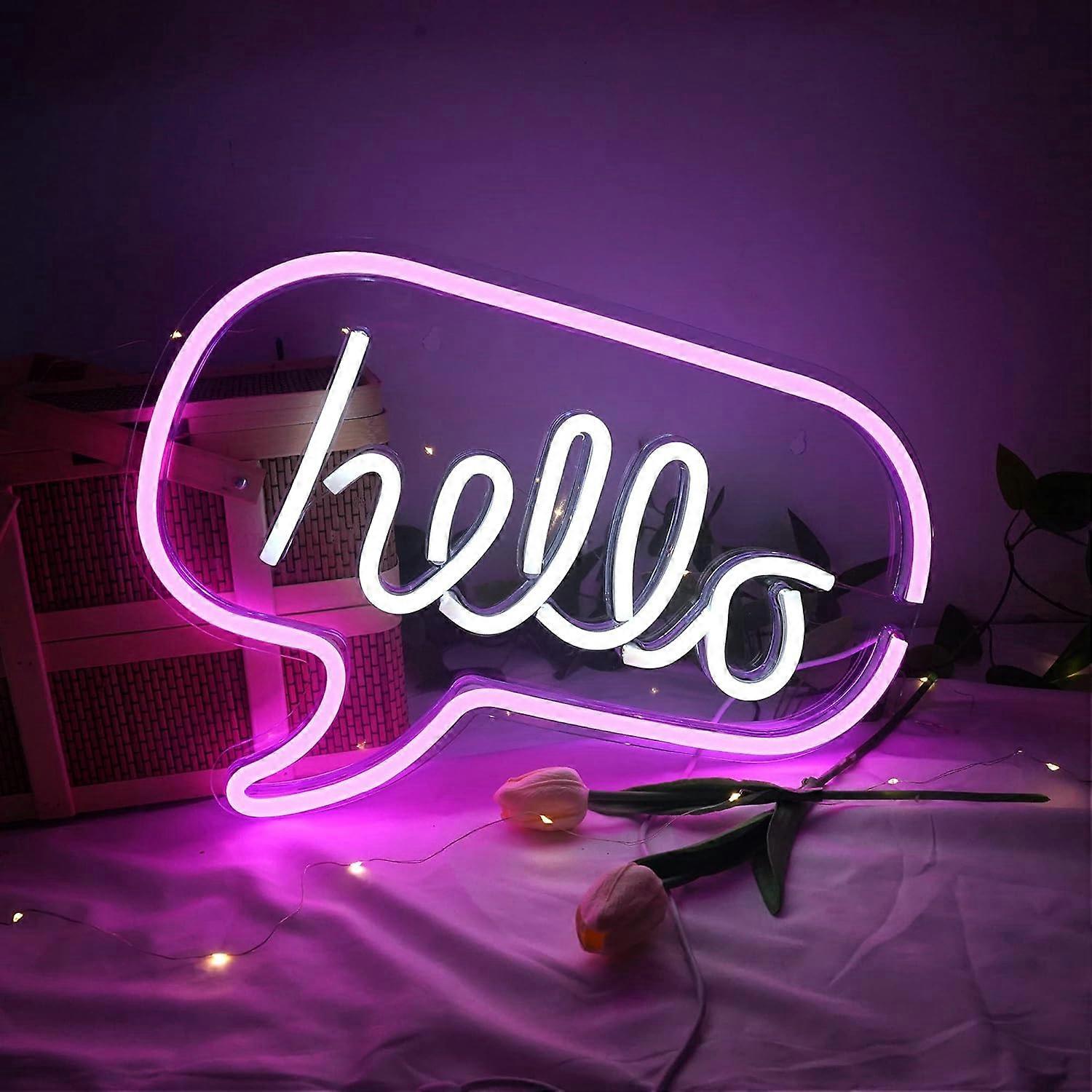 Hello Neon Sign, White & Pink hello Light Up Sign, USB LED Neon Sign as ...