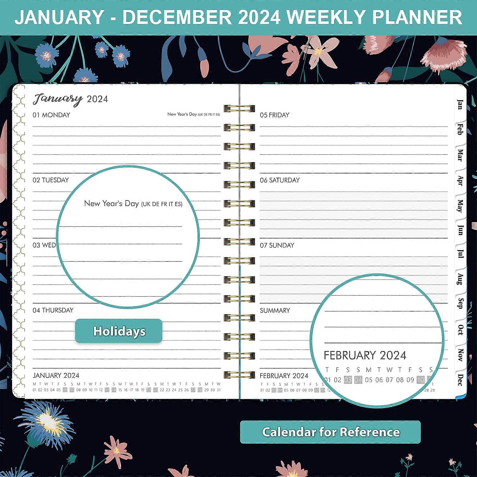 Diary 2024 - A5 Diary Week to View from Jan 2024 to Dec 2024 - with ...