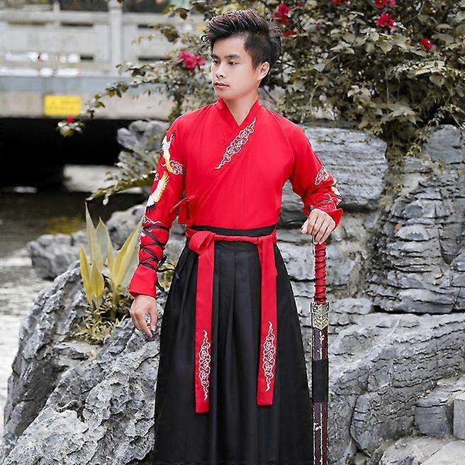 Chinese Couple Black Red Hanfu Female Retro Traditional Embroidery ...