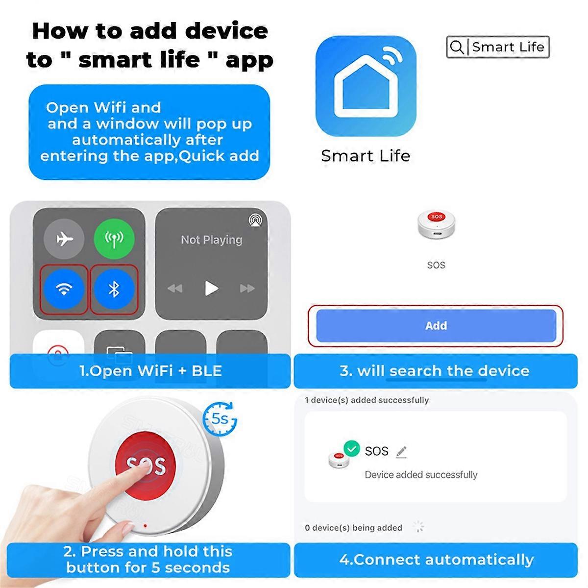 Mini Tuya WIFI Elderly SOS Button Waterproof Emergency Panic Sensor ...