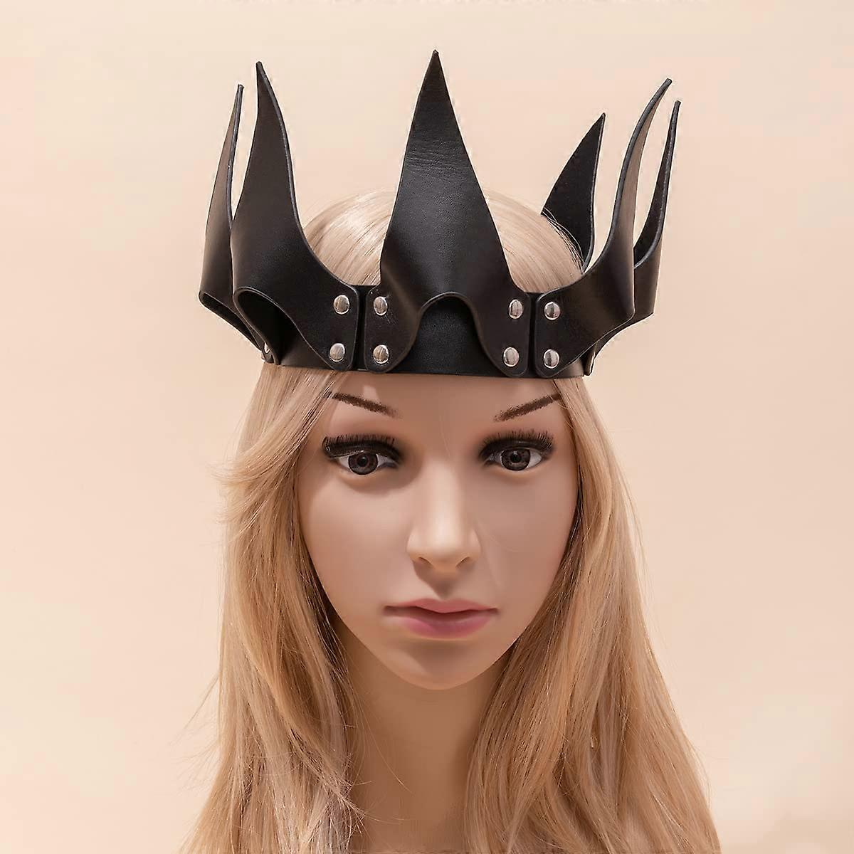 Gothic Leather Crown for King or Queen, Unisex Harajuku Headpiece for ...
