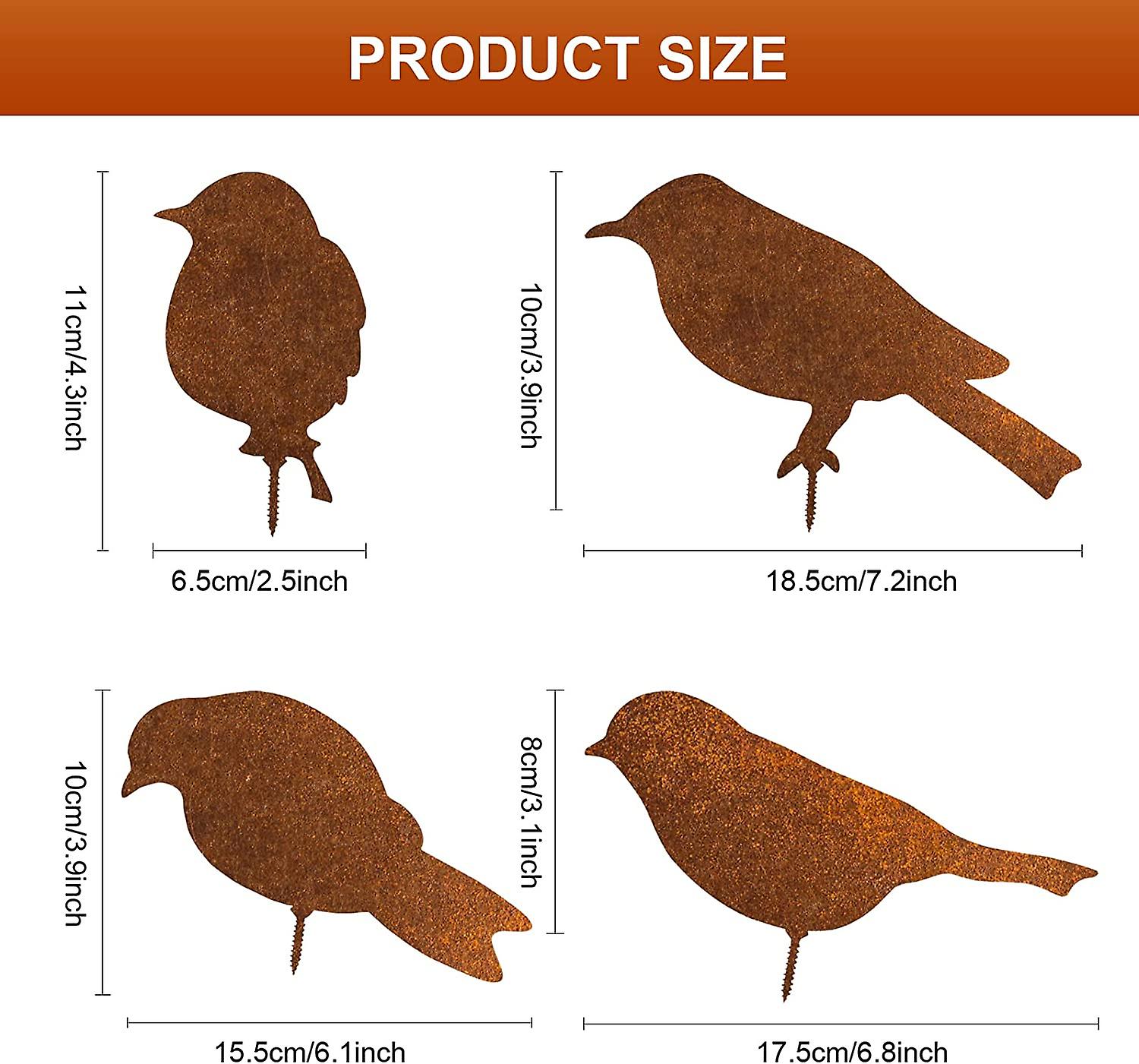 Rusty Metal Garden Stake, 4PCS Rusty Birds with Screws, Rusty Metal ...