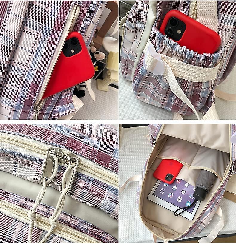 Checkered Kawaii Backpack With Pin,aesthetic Backpack For Girls ...