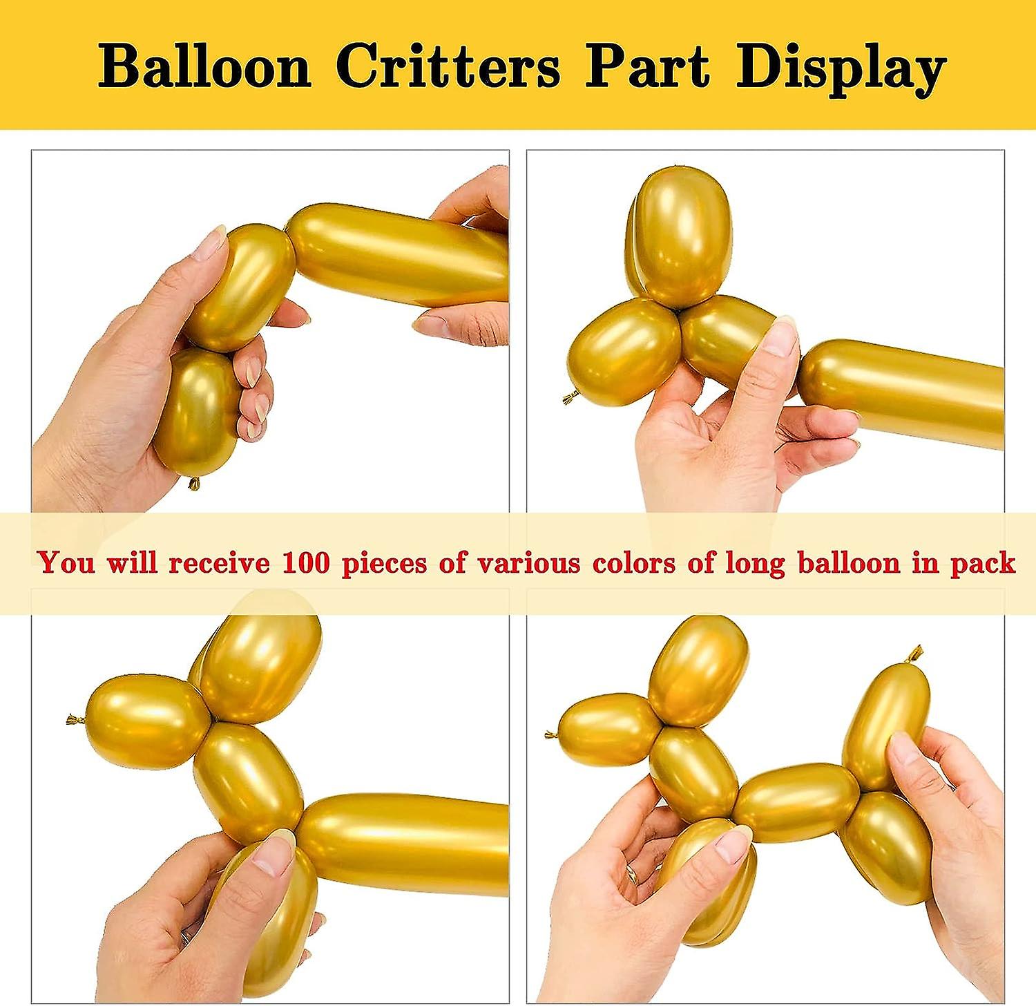 Metallic 260 Gold Long Balloons Chrome 100 Pack Twisting Animal ...