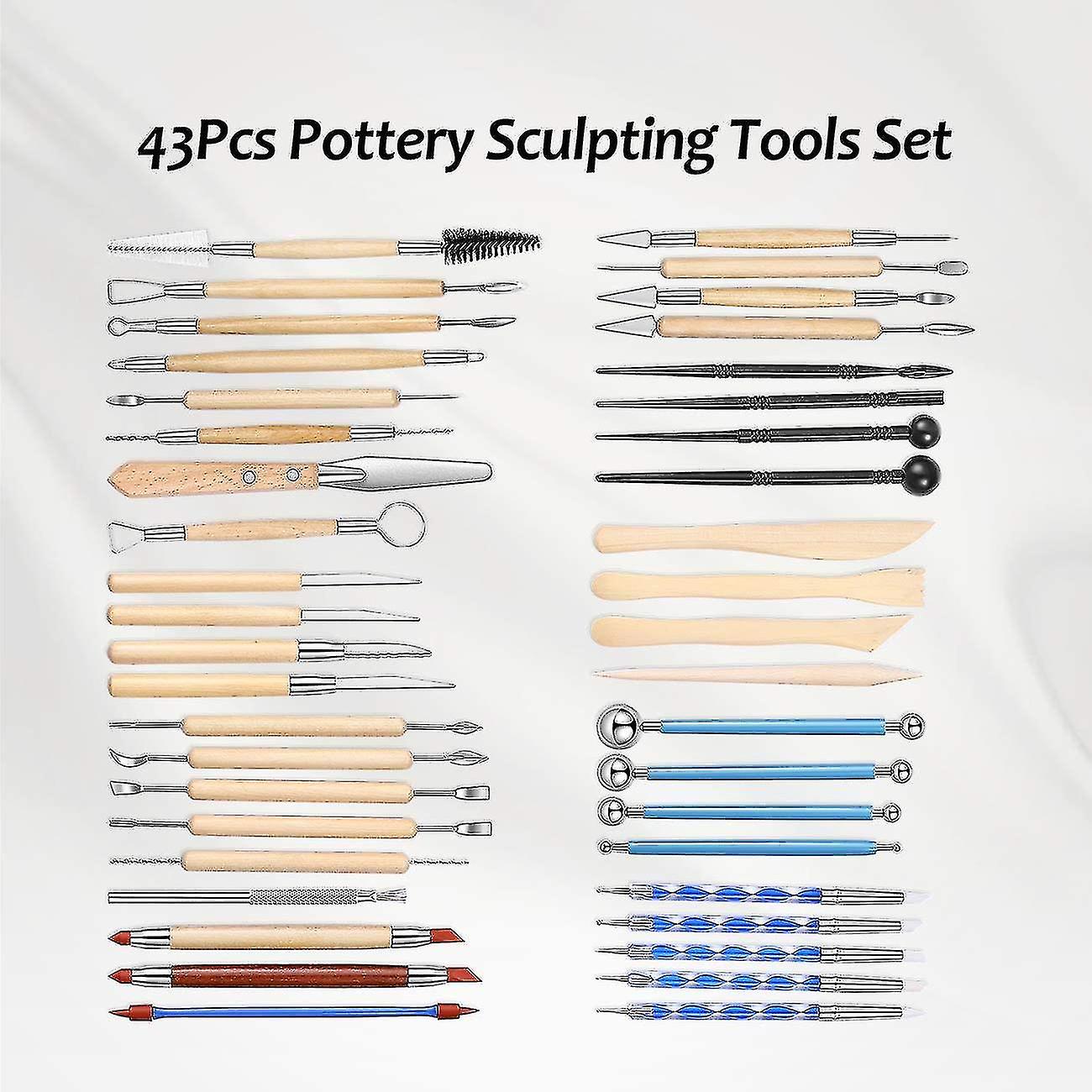 Pottery Clay Sculpting Tools 43pcs Double Sided Ceramic Clay Carving Tool Set With Carrying Case ...