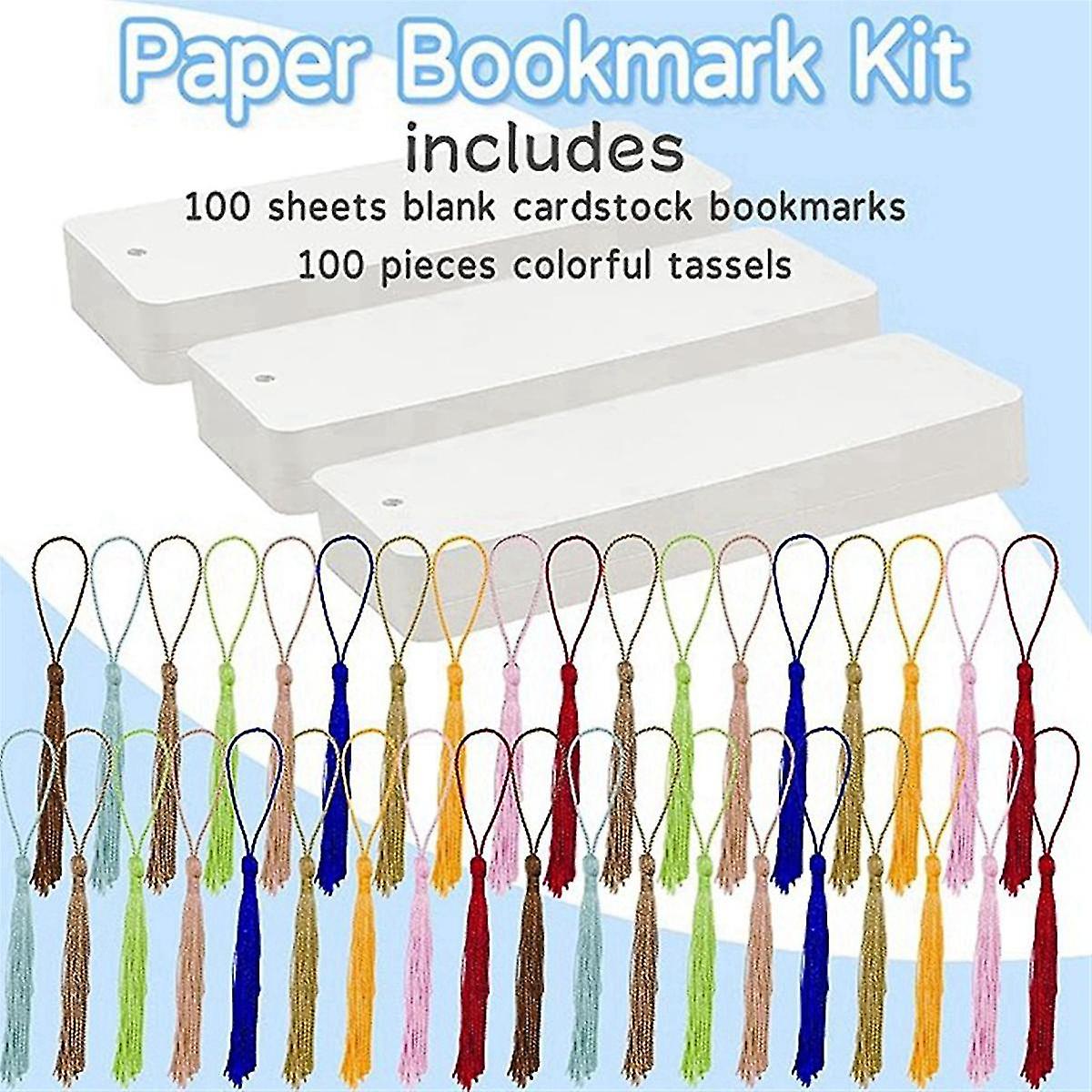 Set Of 100 Blank Bookmarks With Colorful Tassels Crafting Material Pack ...