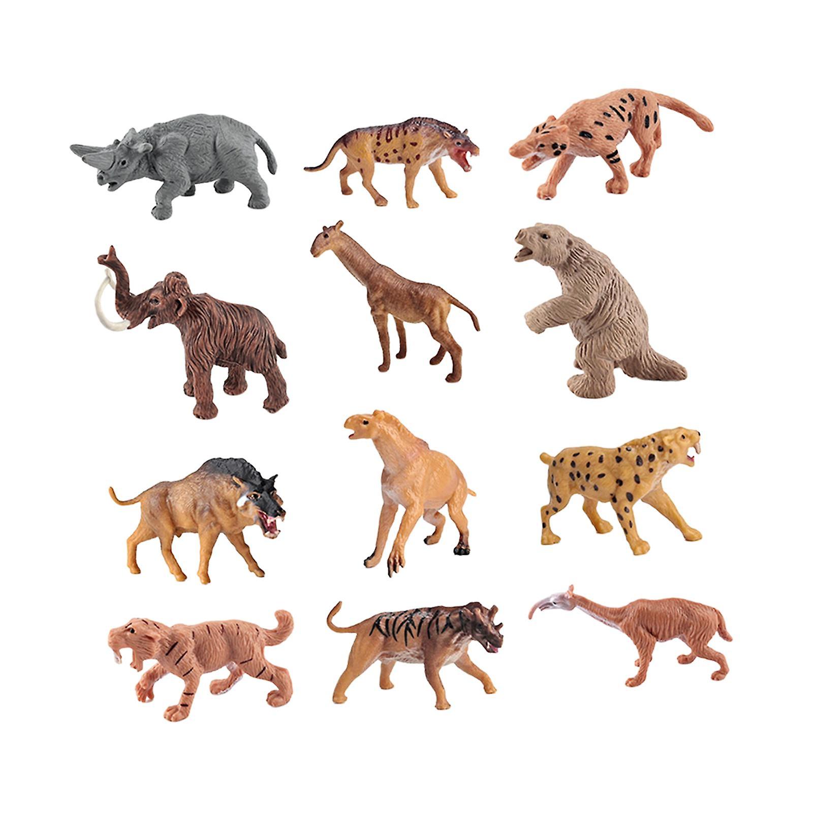 12 Pieces Mini Prehistoric Animal Model Primitive Men Model Toy Cake ...