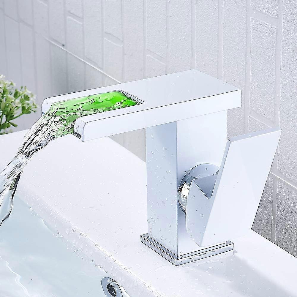 Waterfall LED Bathroom Faucet Black Waterfall Hot Cold Countertop Sink ...
