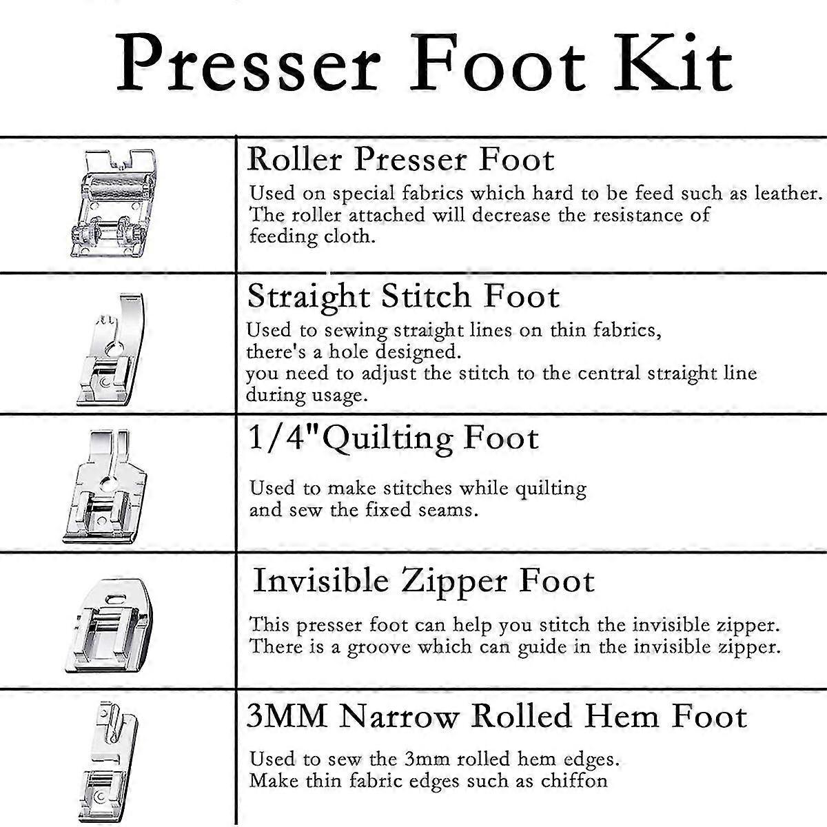 11Pcs Presser Foot Set, , Straight -Foot, Roller Foot, Snap on Sewing Machine Foot Presser Feet ...