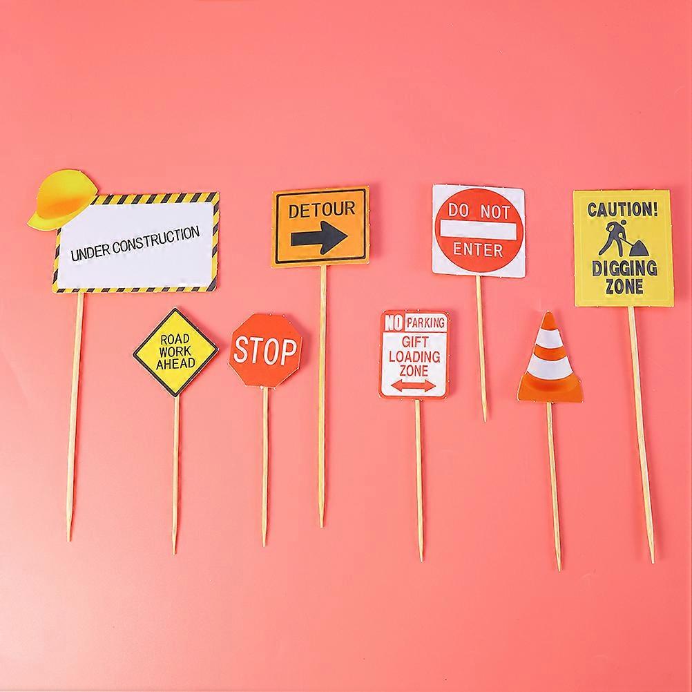 15 Pcs Signpost Cake Toppers Construction Sign Paper Cake Decoration ...