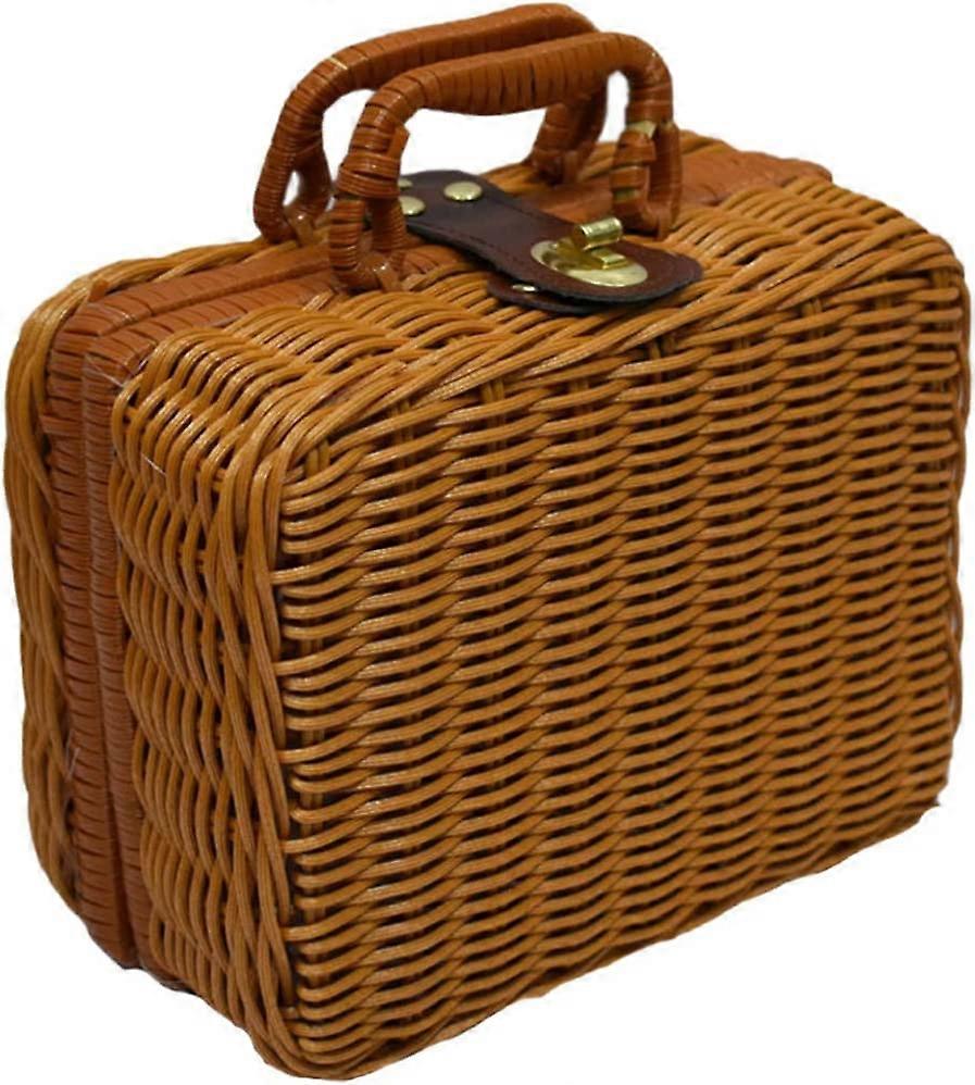 Retro Wicker Suitcase Wicker Picnic Basket Rattan Storage Box Rattan ...