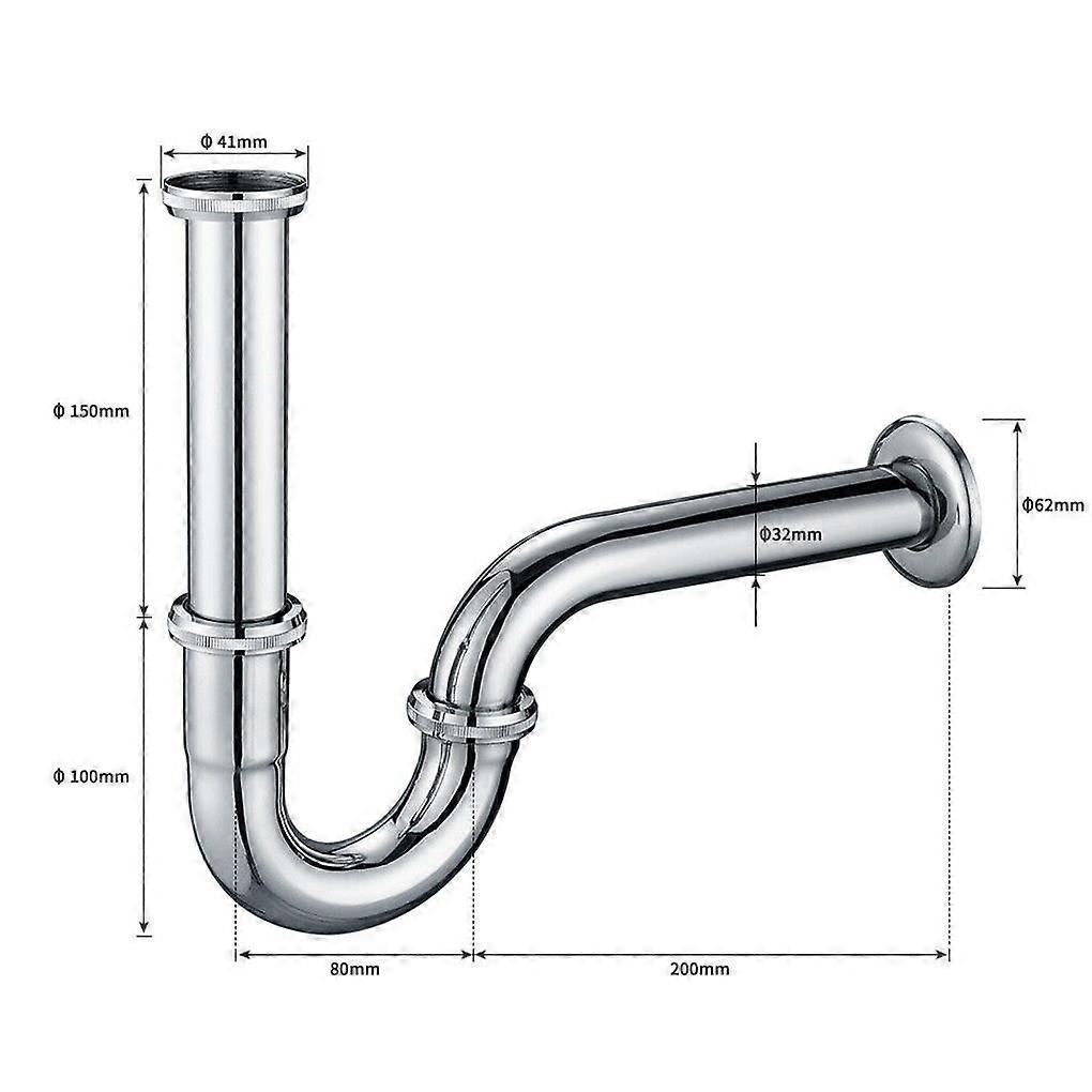 Siphon Sink Chrome Plated P Trap Easy to Install Leakproof Pipe Tube ...