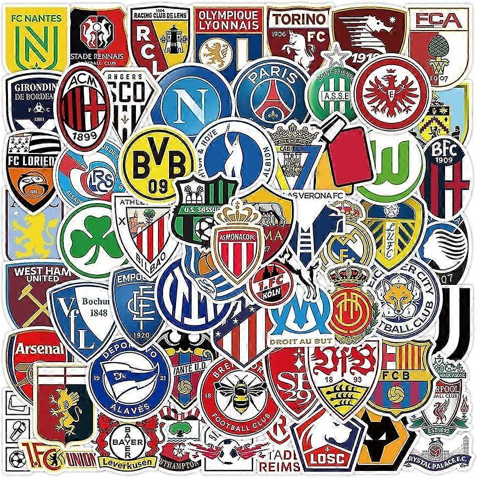 100pcs Soccer Team Logo Stickers, Soccer Club Sticker Pack, Waterproof ...