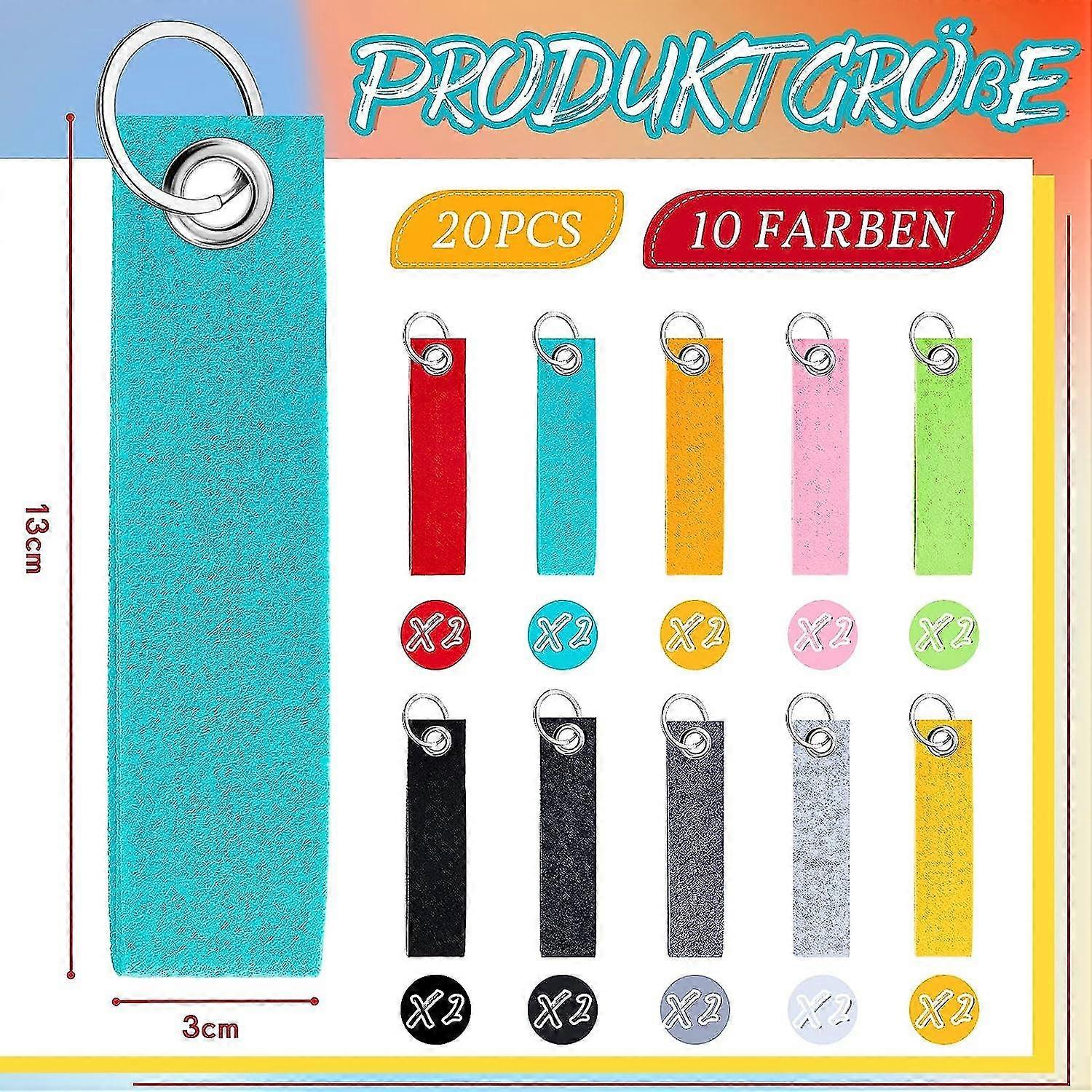20pcs Felt Key Rings, Felt Key Fobs, Writeable Colourful Key Tags, Diy ...
