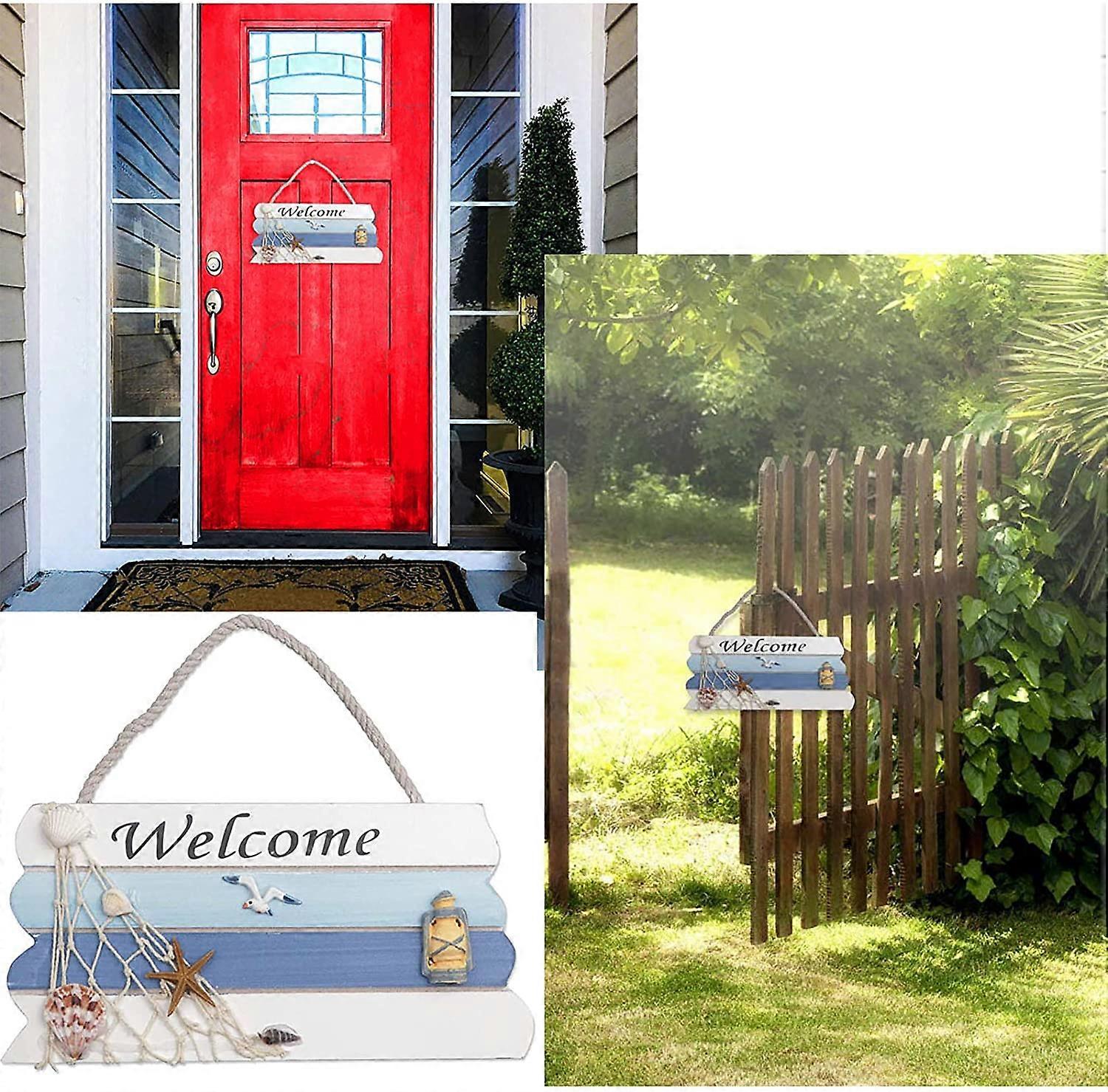 Mediterranean Nautical Wooden Welcome Sign, Beach Style Welcome Home ...
