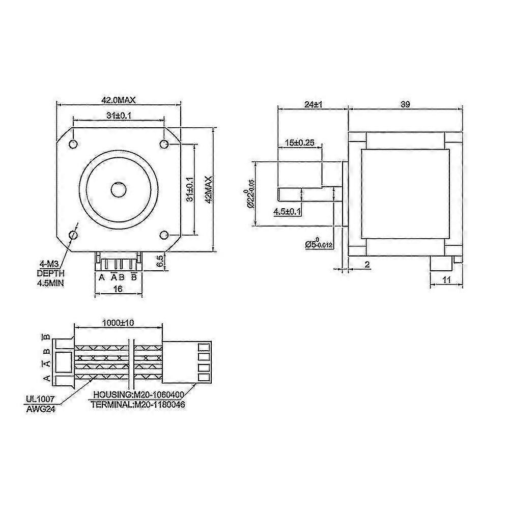 5 Pack Nema 17 Stepper Motor 45nm 1.5a 12v 39mm 4 Leads 1m 1.8 For 3d ...