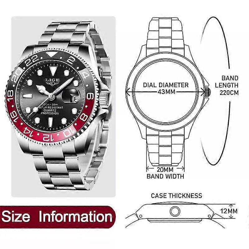 LIGE Military Men's Watch Stainless Steel Band Date Mens Business Male ...