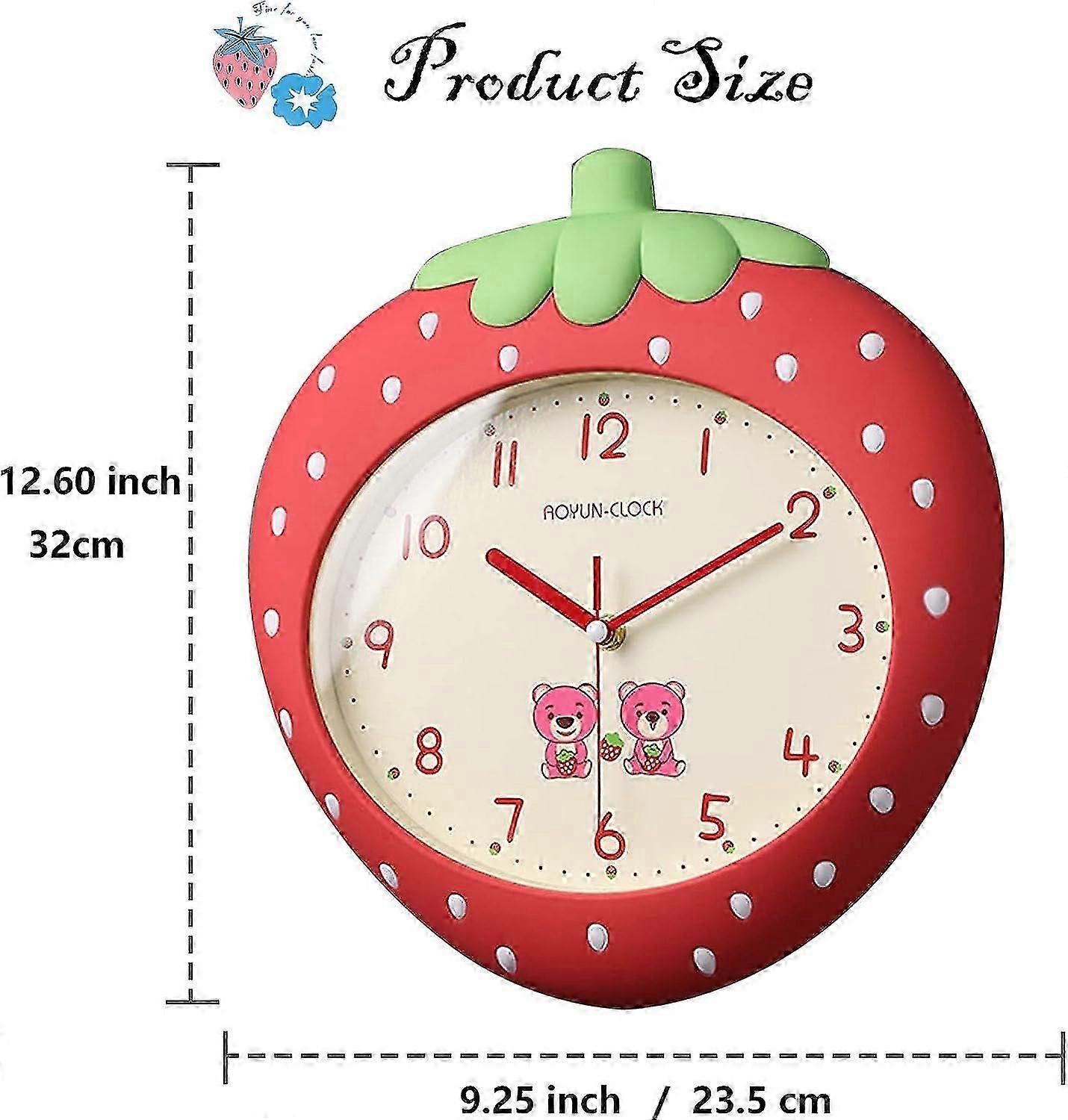 Decorative Strawberry Wall Clock 12 Inch Silent Non Ticking Battery ...