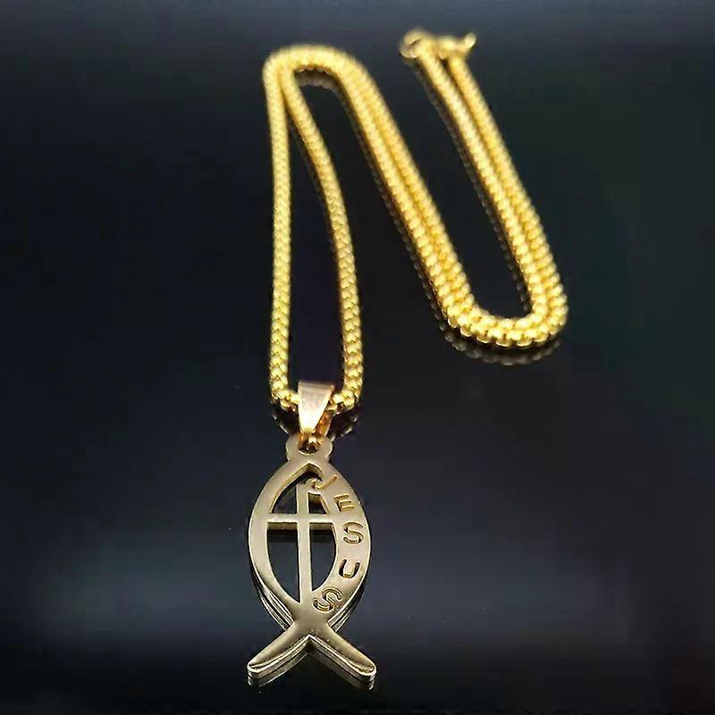 Ichthys Jesus Fish Cross Christ God Pendant Necklace for Women Men ...