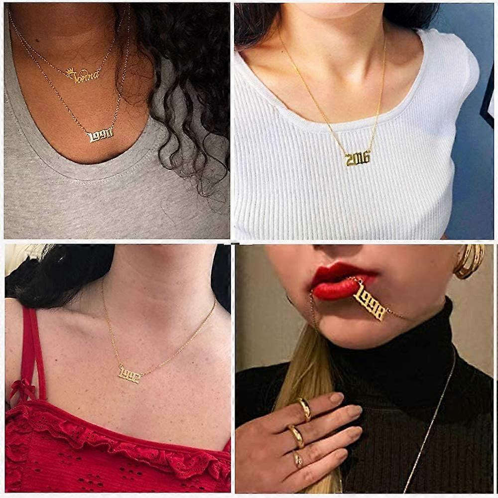 Birth Year Number Pendant Necklace Stainless Steel Gold Number Birthday ...