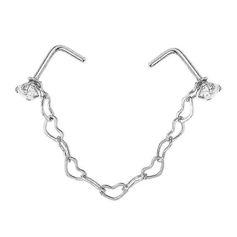 Double Nose Piercing Ring Nose Chain Nostril Zircon Stainless Steel ...