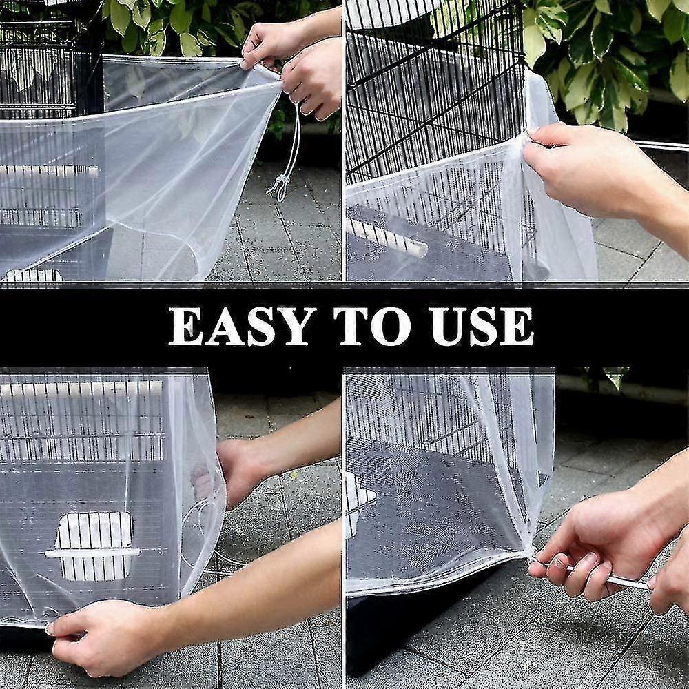 Universal Birdcage Cover Seed Catcher Mesh Parrot Cage Skirt- White ...