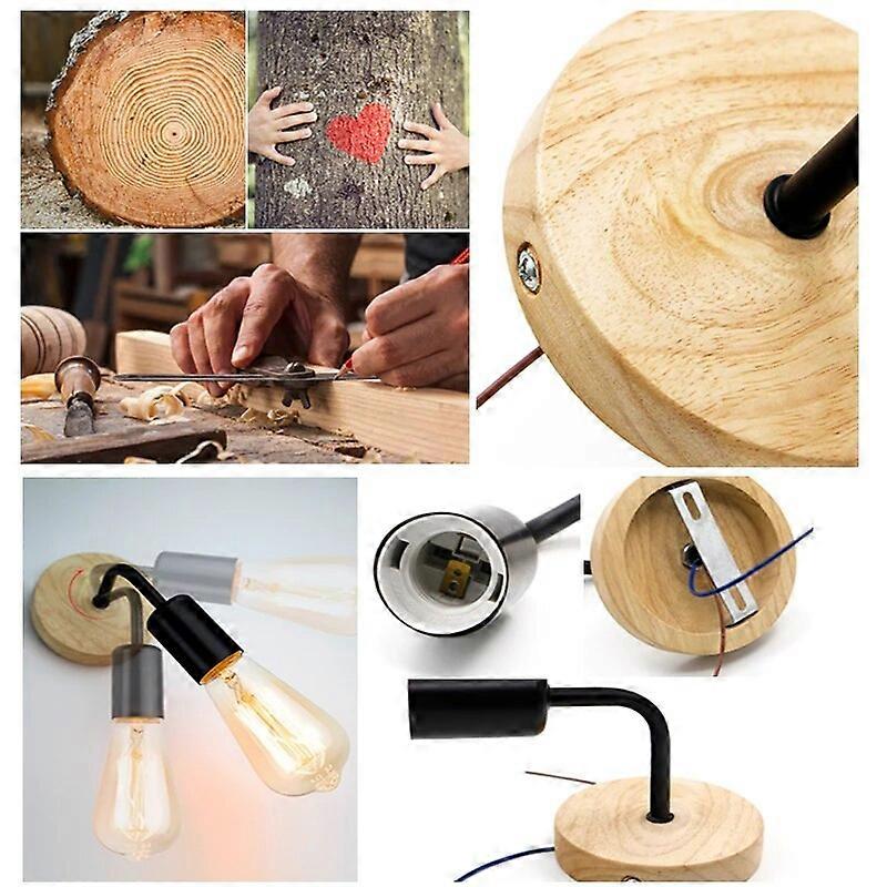 Wood Wall Lamp Vintage Industrial Wall Lights Dimmable Retro E27 Light ...
