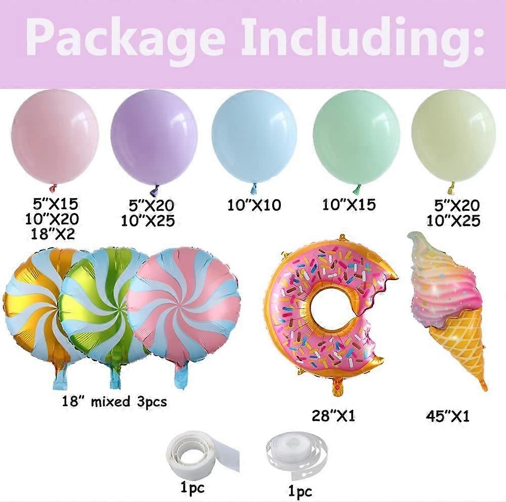 Pastel Donut Balloon Garland Arch Kit, 157pcs Donut Sweet Candy Ice Cream Foil Balloons for Kids ...