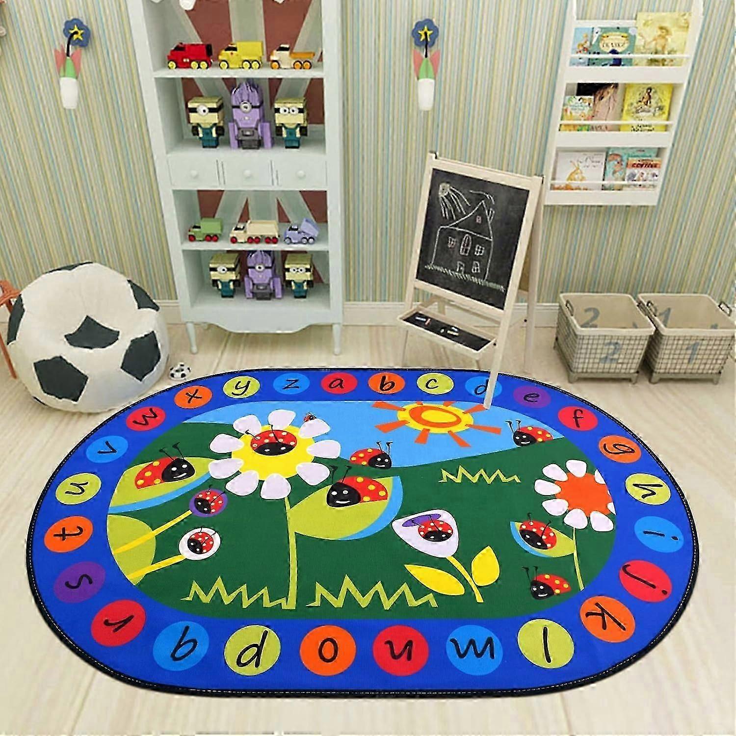 LadyBird Alphabet Educational Kids Rug on Blue Playroom Rug ABC Letters ...