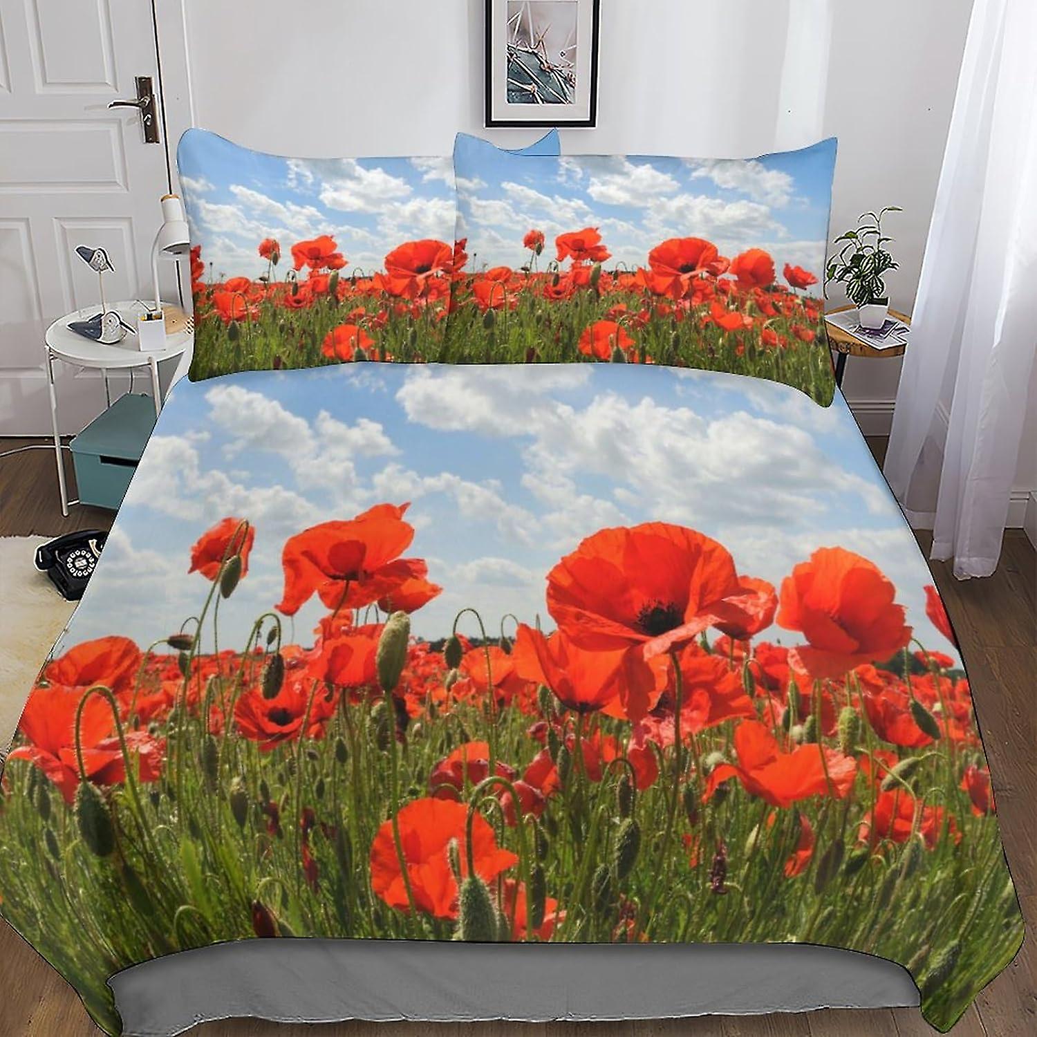 Poppy Duvet Cover Set 3D Bedding Set botanical Print Comforter Cover ...